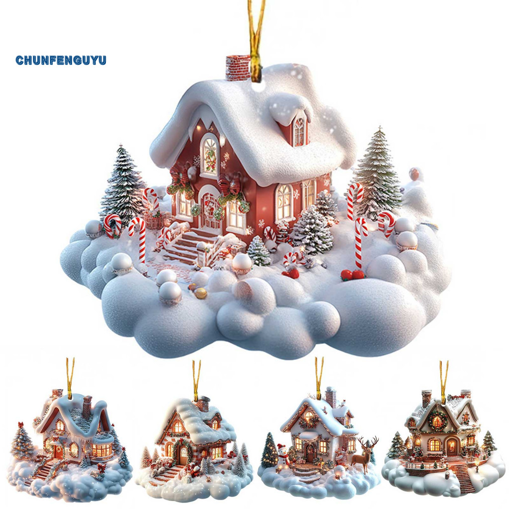 Transparent Christmas House Decor Festive Acrylic Rustic Log Cabin Snow ...