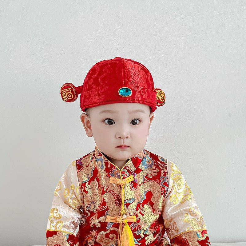 Estilo chinês vermelho chapéu do bebê masculino feminino bebê jovem ...