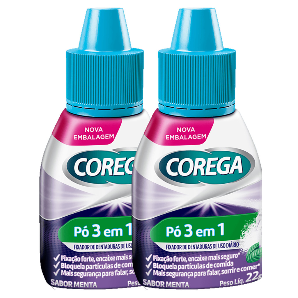 Kit 02 unidades - Corega Pó 22g Menta – Fixação Forte e Refrescante ...