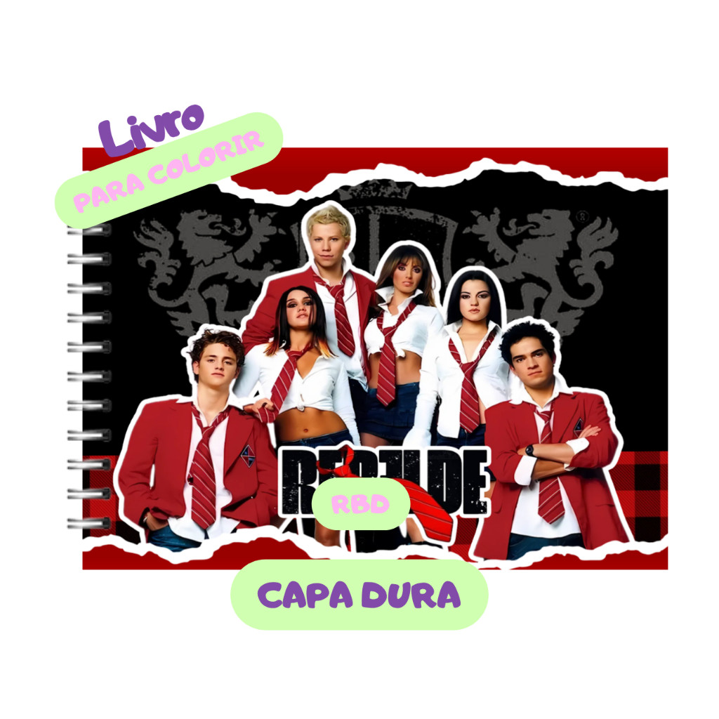 Livro de colorir RBD Capa Dura Holográfica 50 folhas Papel Grosso ...