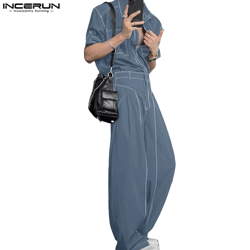INCERUN Masculino Coreano Rua Elegante Lapela Manga Média Botão Frontal ...