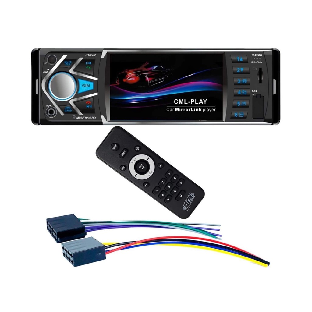 Multimídia Mp5 1Din 4" Bluetooth Espelhamento Android IOS USB BT SD Card Universal H-Tech - HT ...