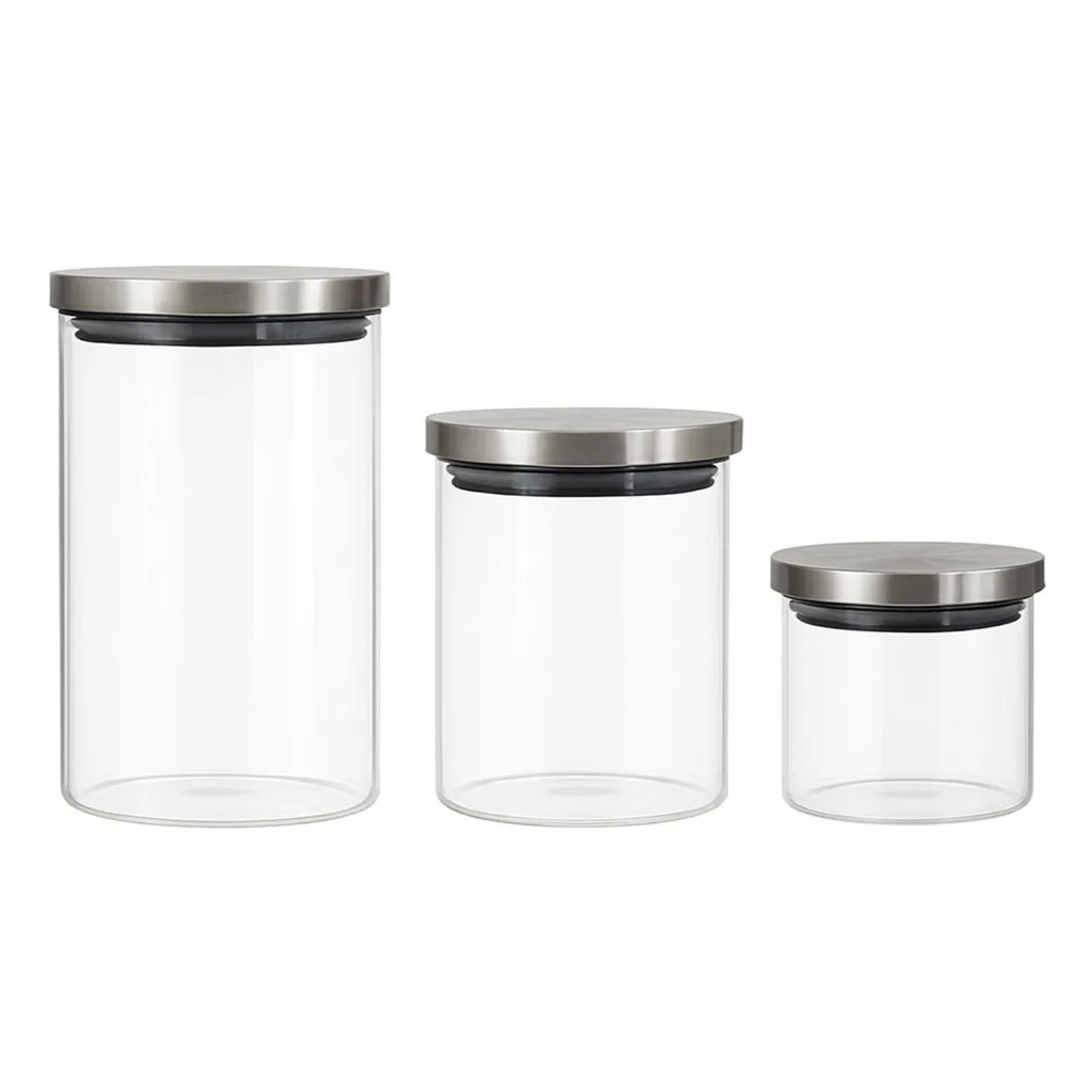 Conjunto 3 Potes Vidro Borossilicato Tampa Inox 290-950ml | Shopee Brasil