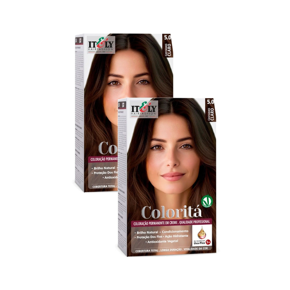 Kit 2 Coloração Itely Coloritá em Creme Cor Castanho Claro 5.0 | Shopee ...