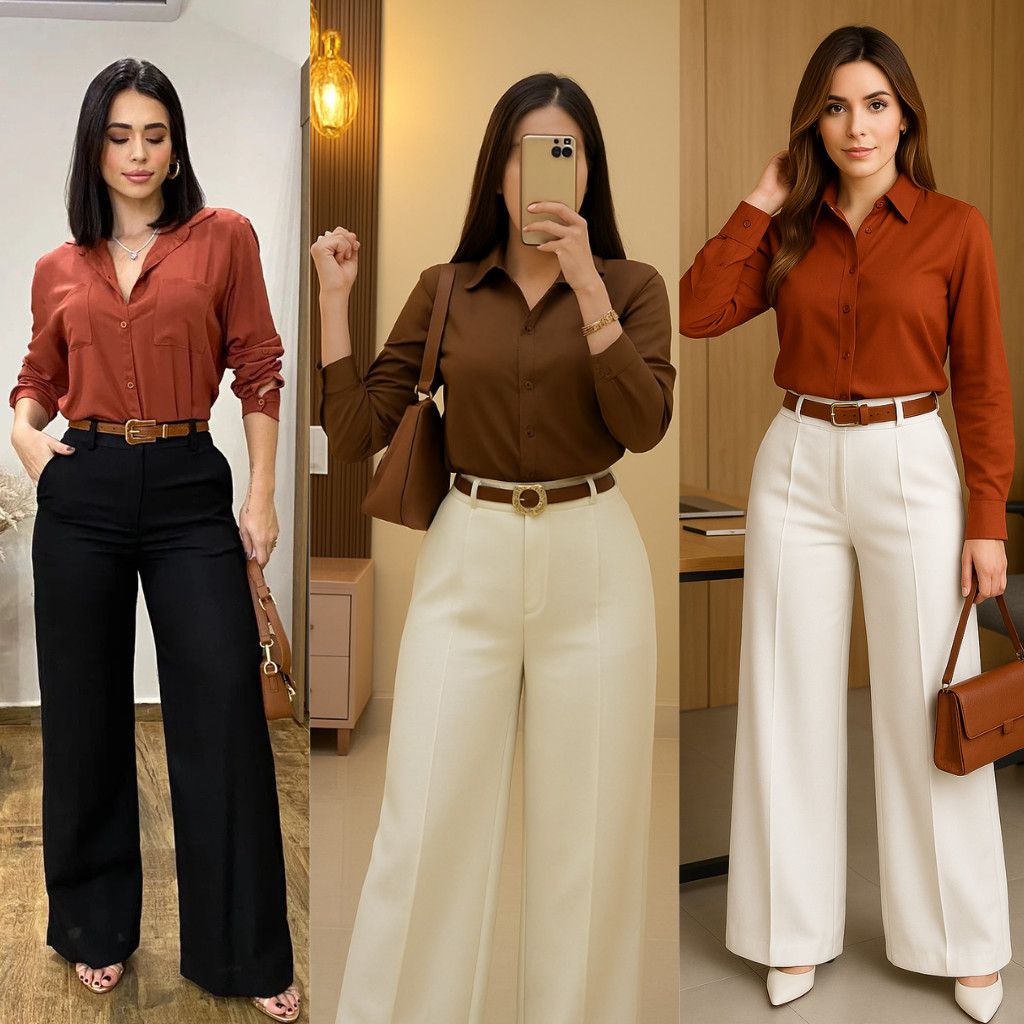 Conjunto Social Feminino Alfaiataria Calça e Camisa | Look Elegante ...