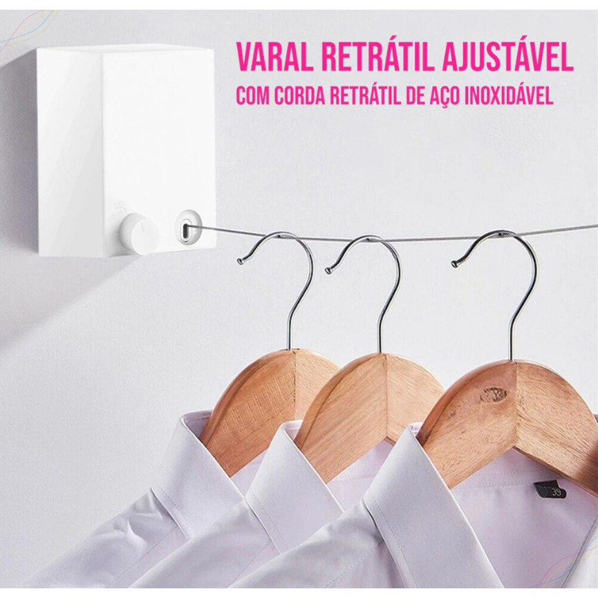 Varal Retrátil de Parede 4,2m | Fio Aço Inox | Suporta 20kg ...