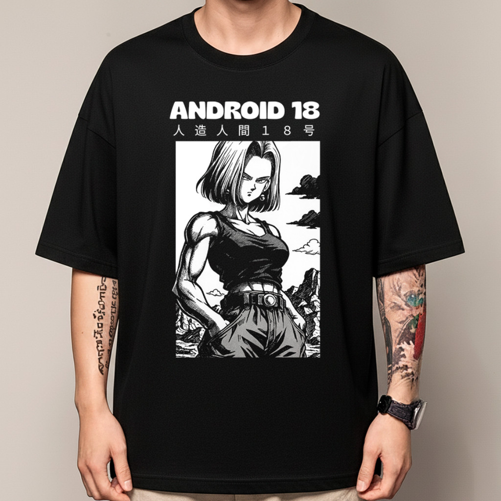 Camiseta Anime Geek Dragon Ball Camisa Oversized Android 18 Streetwear ...