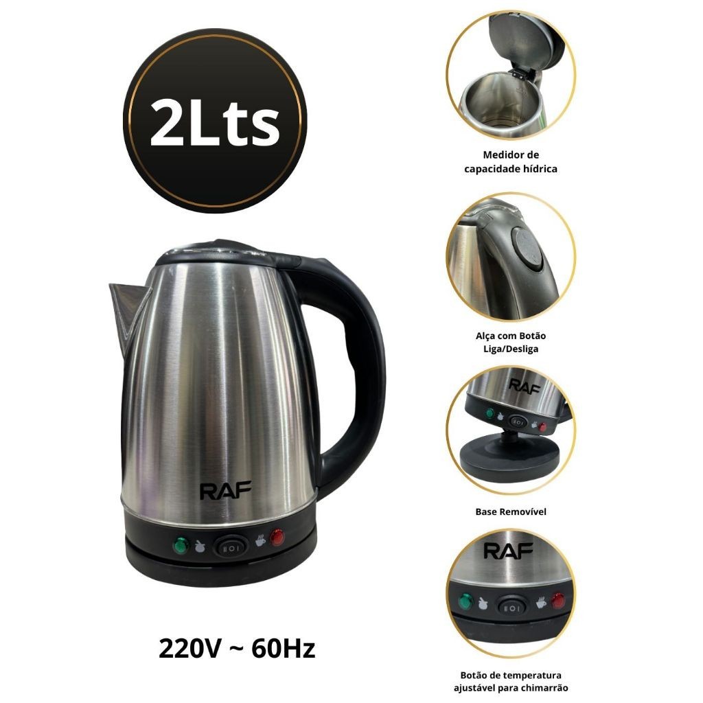 Chaleira Leiteira Elétrica 1,8 Litros Jarra Garrafa Bule Inox 220v ...