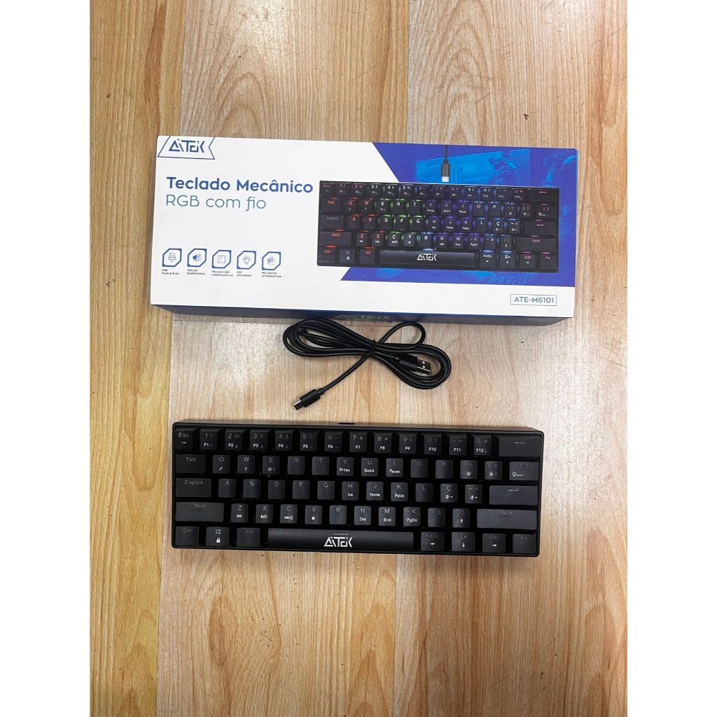 Teclado Gamer Mecânico USB Com Fio 60% ARGB Switch Azul 61Teclas PC e Notebook AITEK | Shopee Brasil