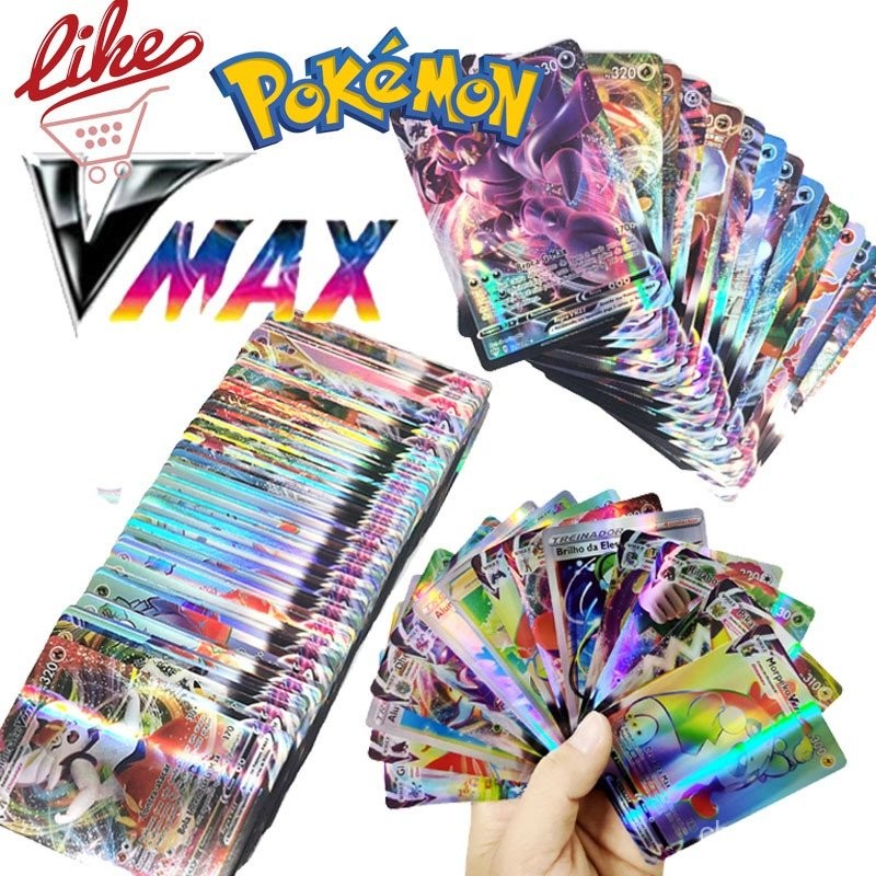 Portugues VMAX Kit 50pcs / 100pcs Cartões Pokemon Brilhantes Cartas ...