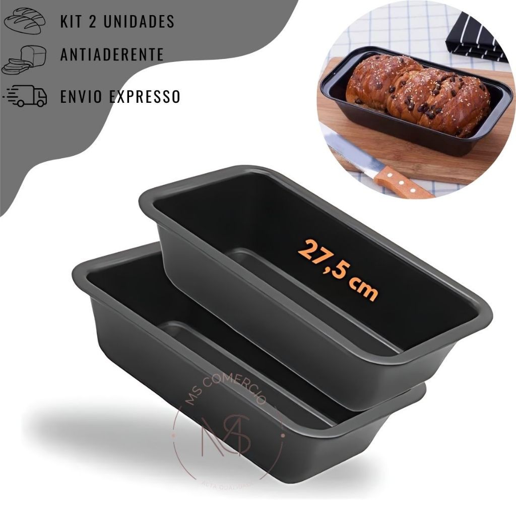 Kit 2 Formas de Pão e Bolo Caseiro Retangular Antiaderente de Teflon ...