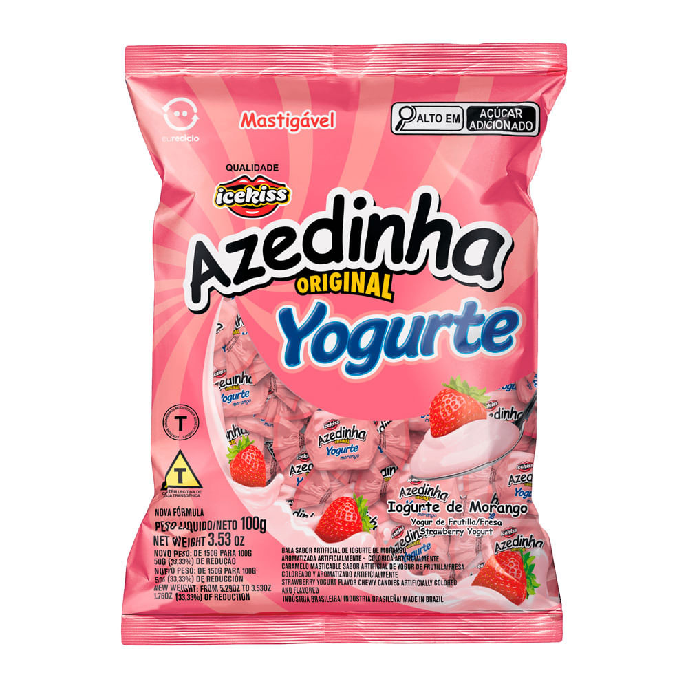 Balas Azedinha Yogurte de Morango Mastigáveis 100g | Shopee Brasil