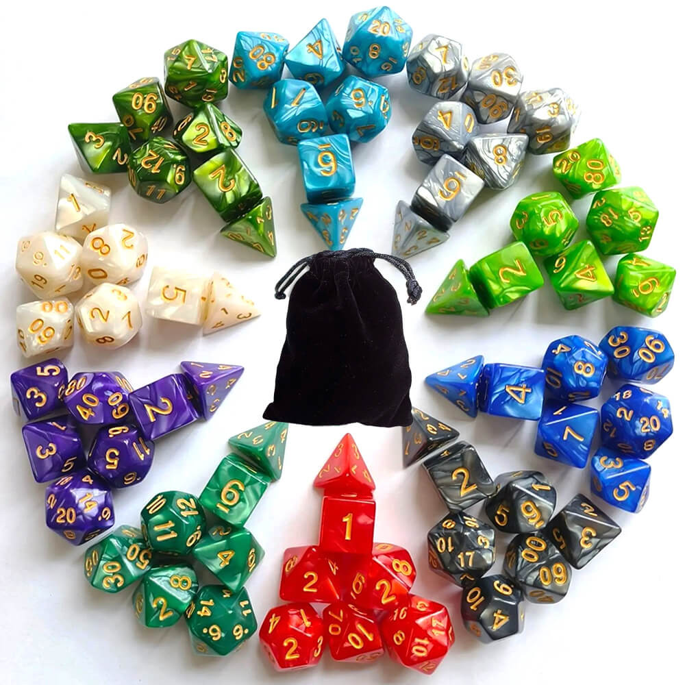 Kit 7 Dados Marmorizados com Bolsa PROMO - Conj. para RPG DnD Pathfinder Várias Cores Dungeons ...