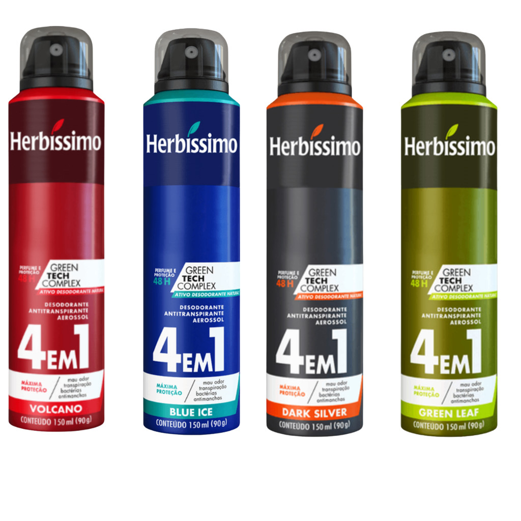 Kit 4 Desodorante Herbíssimo Volcano, Blue Ice, Dark Silver e Green ...