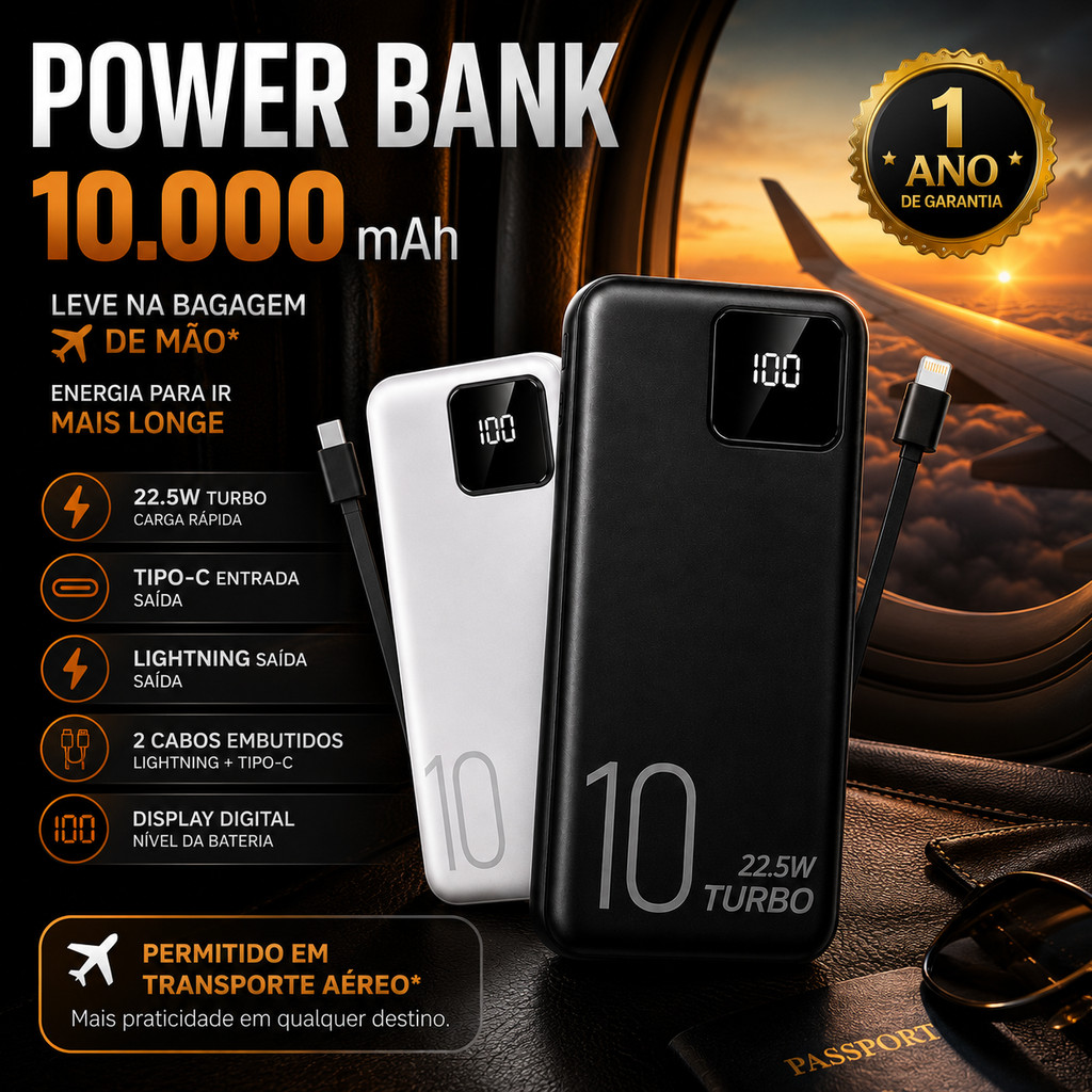 Power Bank Carregador Portatil Turbo 10000mah Premium Compacto Viagem ...