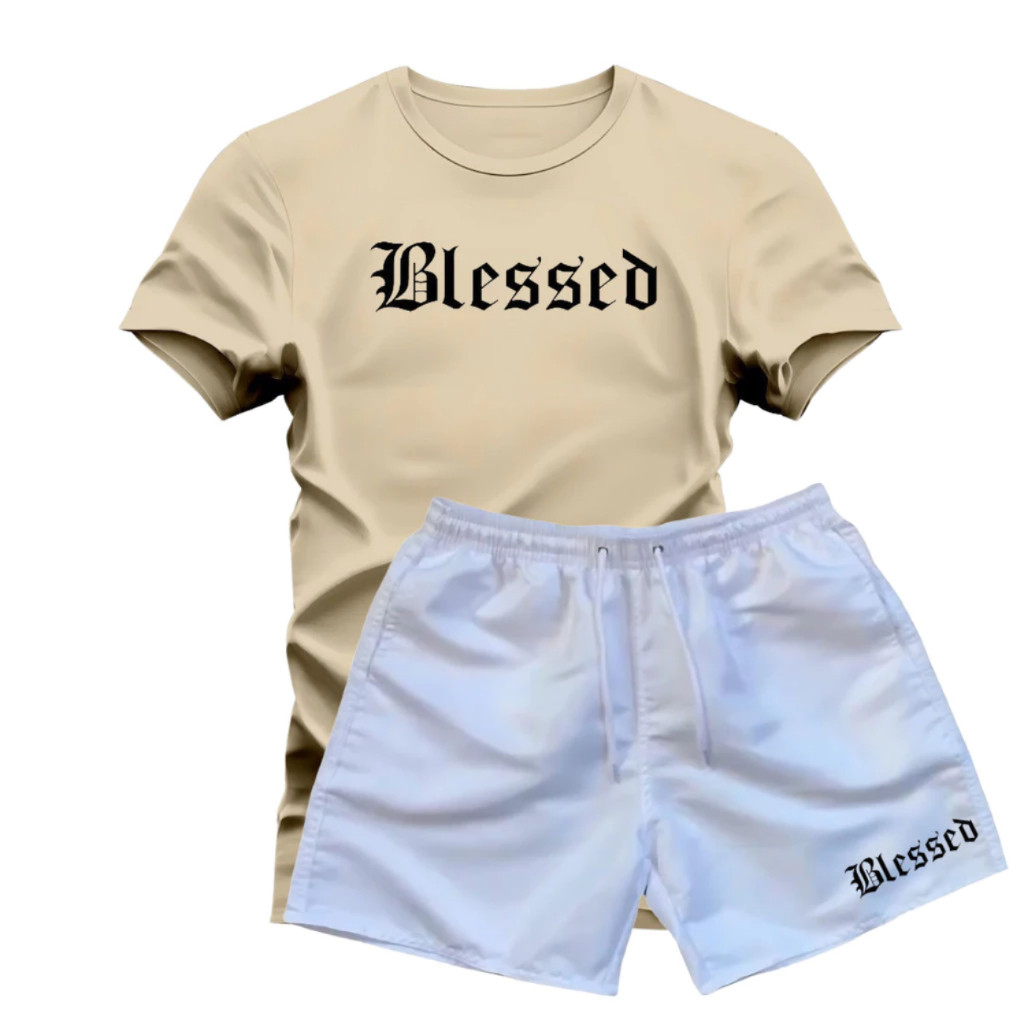 Kit Camiseta + Short Tectel BLESSED Conjunto Camisa 100% Algodão ...