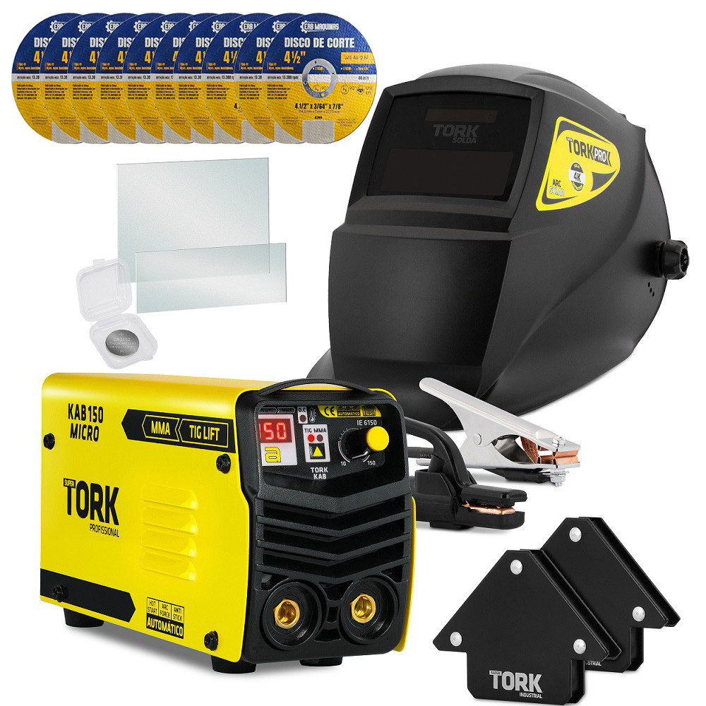 Kit Maquina de Solda 150 Amperes Portatil TIG LIFT e MMA 220V + Mascara ...