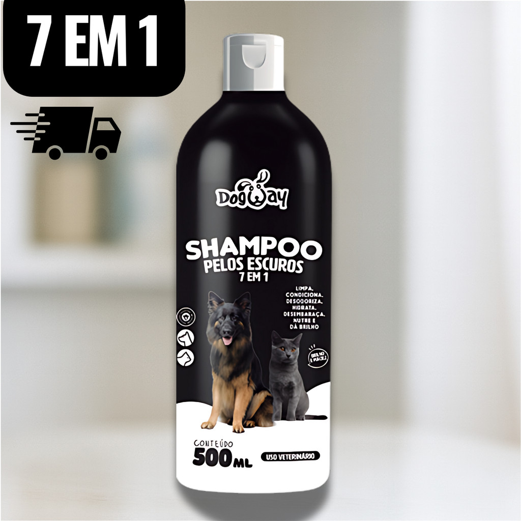 Shampoo Para Cães e Gatos de Pelos Escuros DogWay 7 em 1 500ml – Brilho ...