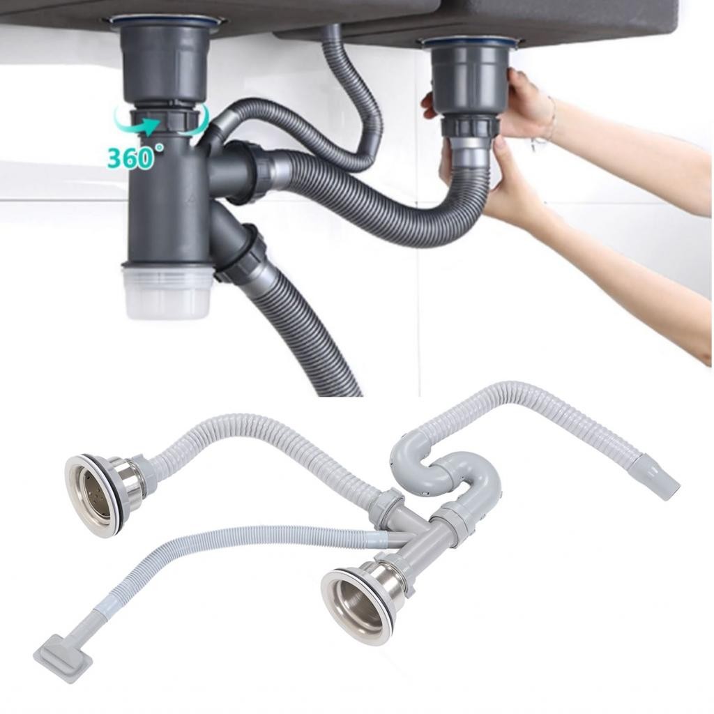 homelife-BR Stainless Steel Kitchen Sink Drainer Pipe S Bent Double ...