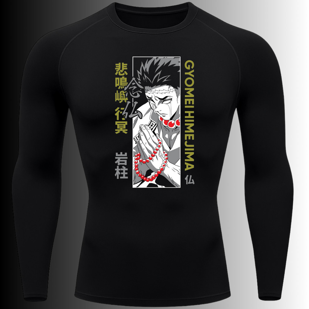 Camiseta Compressão Longa Anime Demon Slayer Kimetsu Gyomei Himejima ...