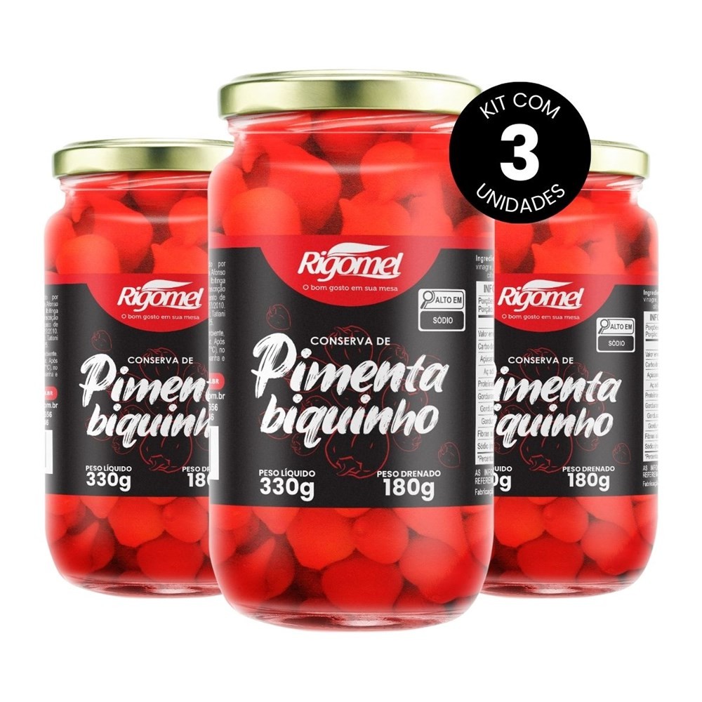 Kit 03 Pimentas Biquinho em Conserva Rigomel 180g | Shopee Brasil