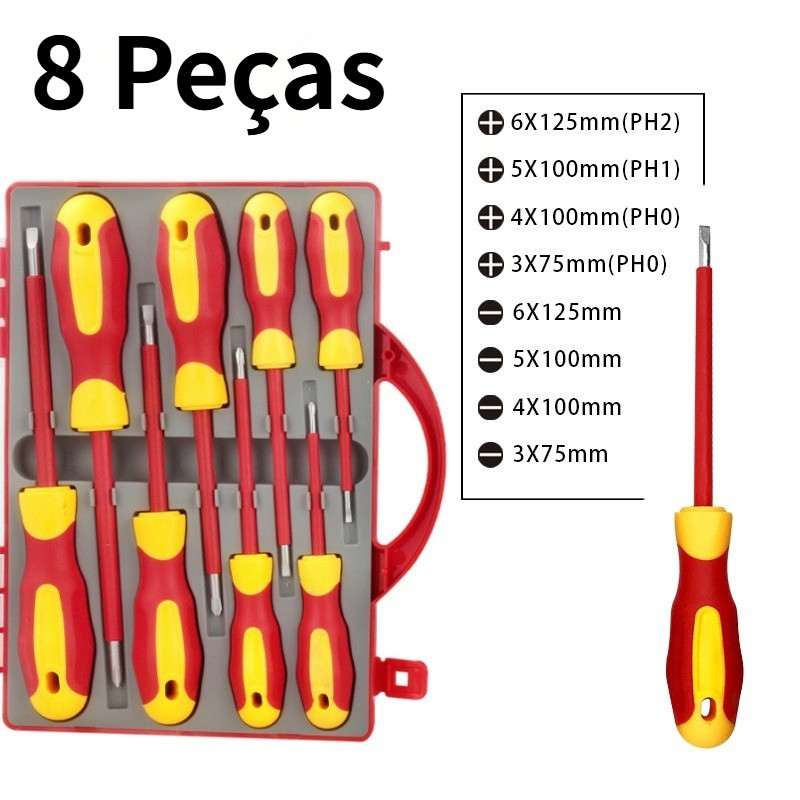 Kit Jogo De Chaves Fenda E Philips Isolada Imantada 8 Peças 1000v ...