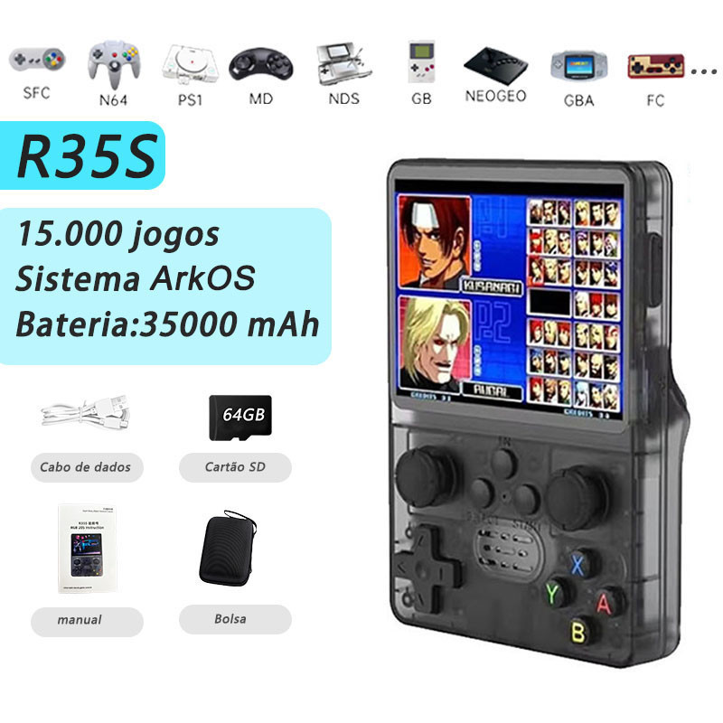 Console Portátil Retrô R35S – Mini Videogame Com 64 Gb R36S E Jogos ...