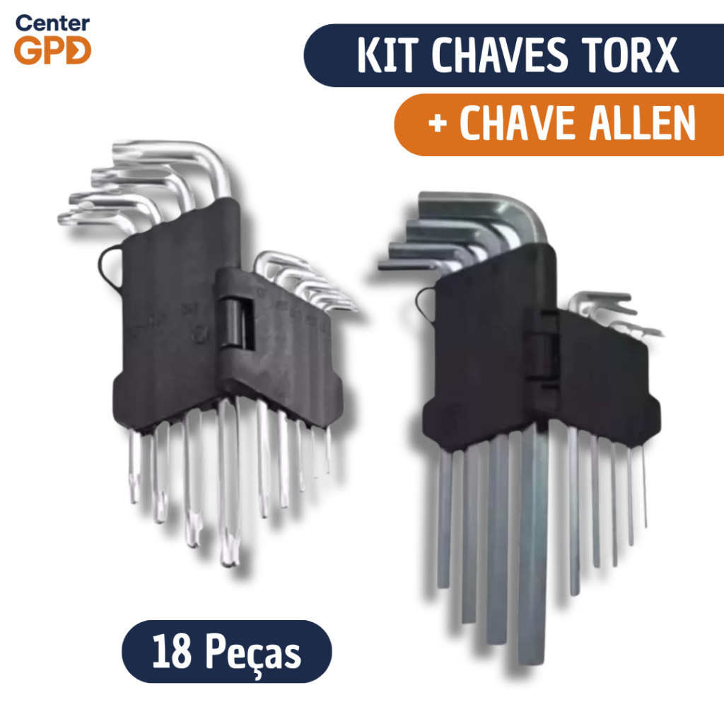 Jogo de Chave Torx + Jogo Allen Curta Kit com 18 Peças Torque e Allen ...