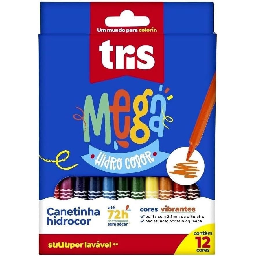 Canetinha Hidrocor Pf Mega Hidro Tris Multicor 12 cores autor Tris ...