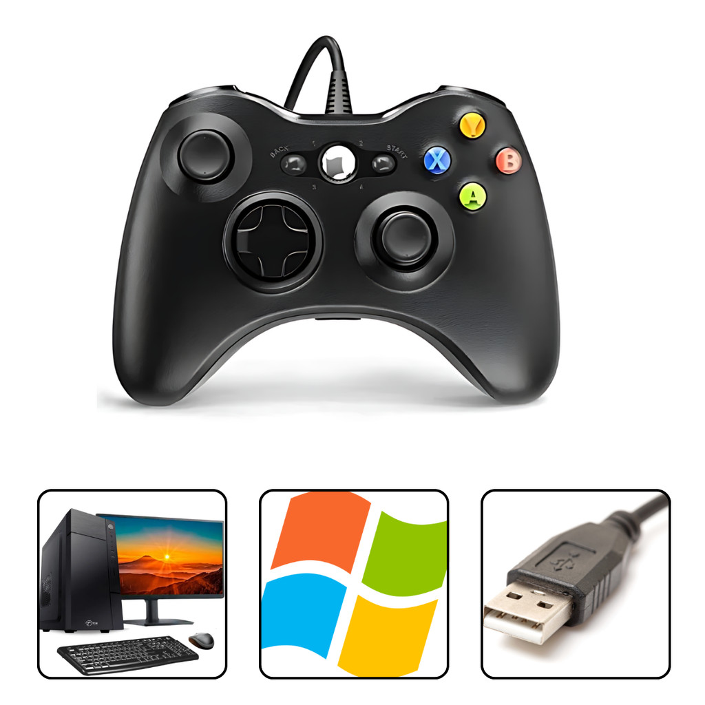 Controle Gamer Com Fio 2m Joystick Compatível com Xbox One, PS3 e PC ...