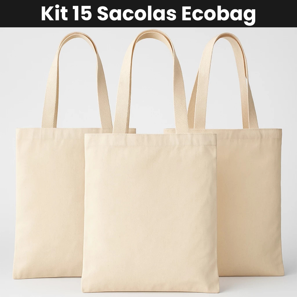 KIT 15 SACOLA ECOBAG TECIDO ALGODÃO CRU SUSTENTÁVEL LISO | Shopee Brasil