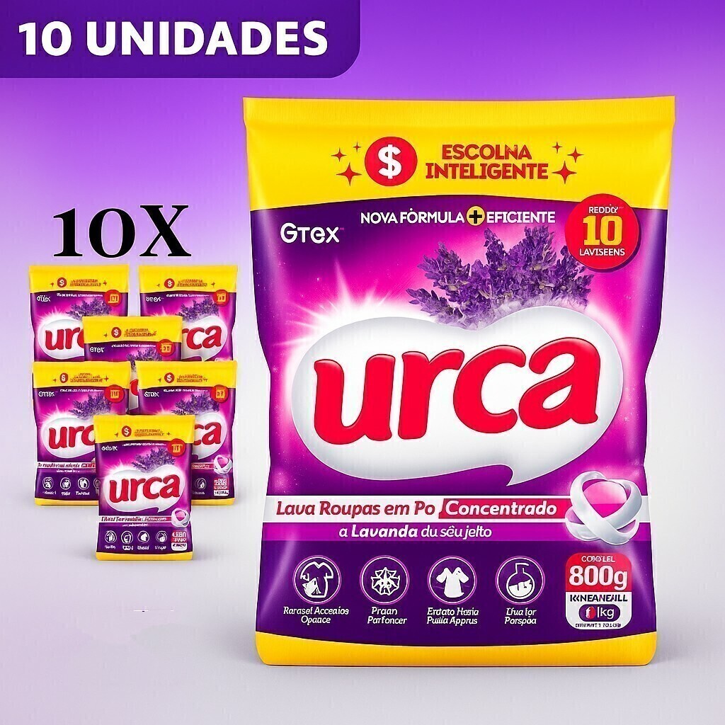Sabão em Pó URCA Lavanda 800g| Pacote com 10 Unidades (8kg ...
