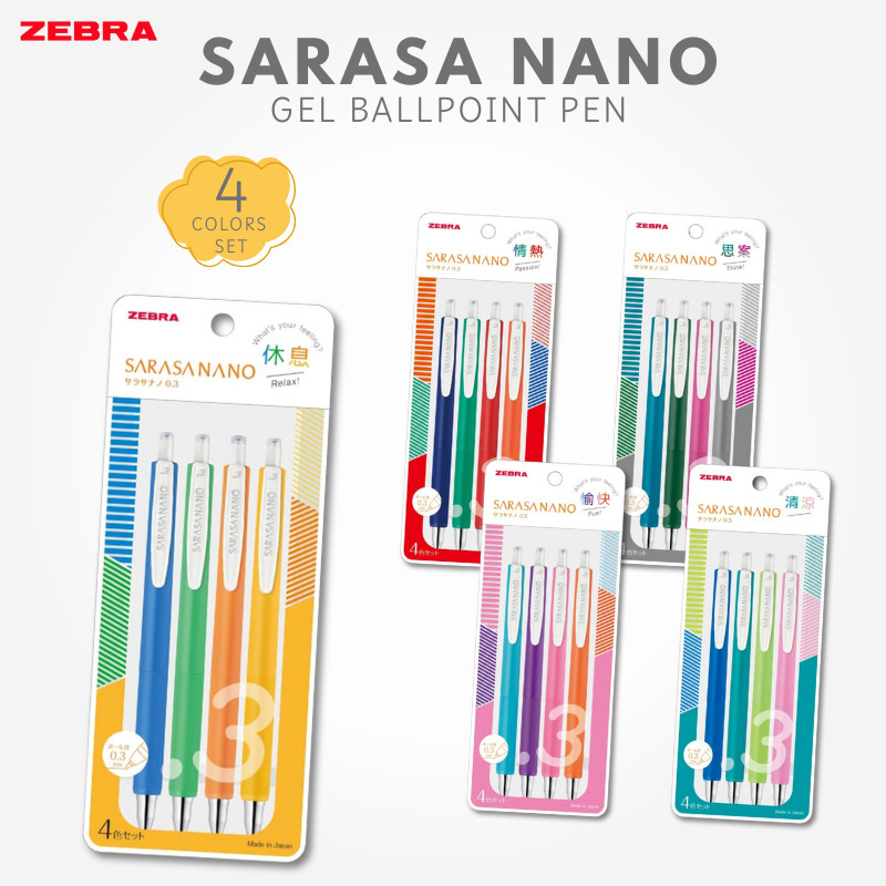Zebra Sarasa Nano 0.3mm Gel Pen 4-Color Sets, Japan Art and Craft ...