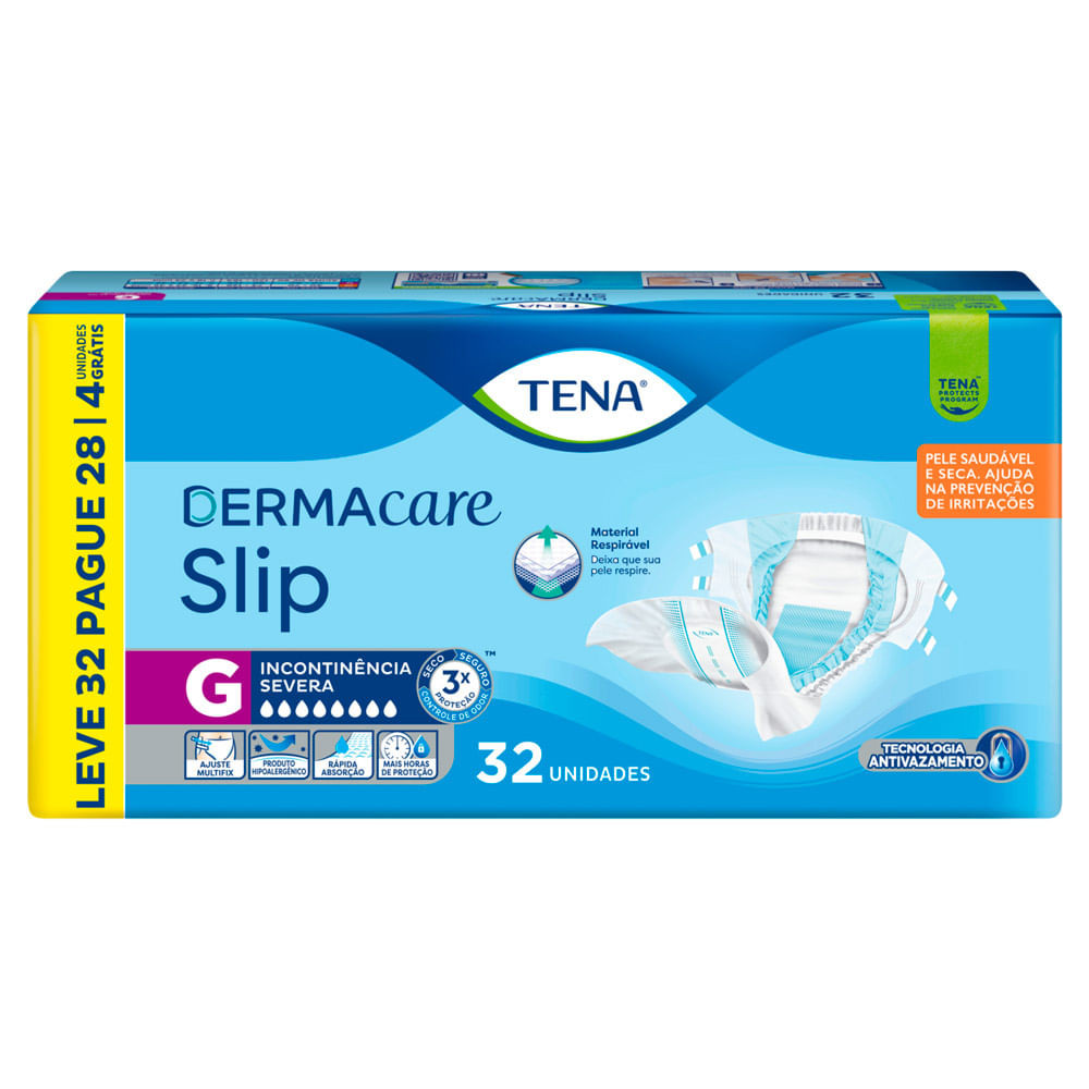 Fralda Tena Dermacare Slip Tamanho G Leve 32 Pague 28 Unidades ...