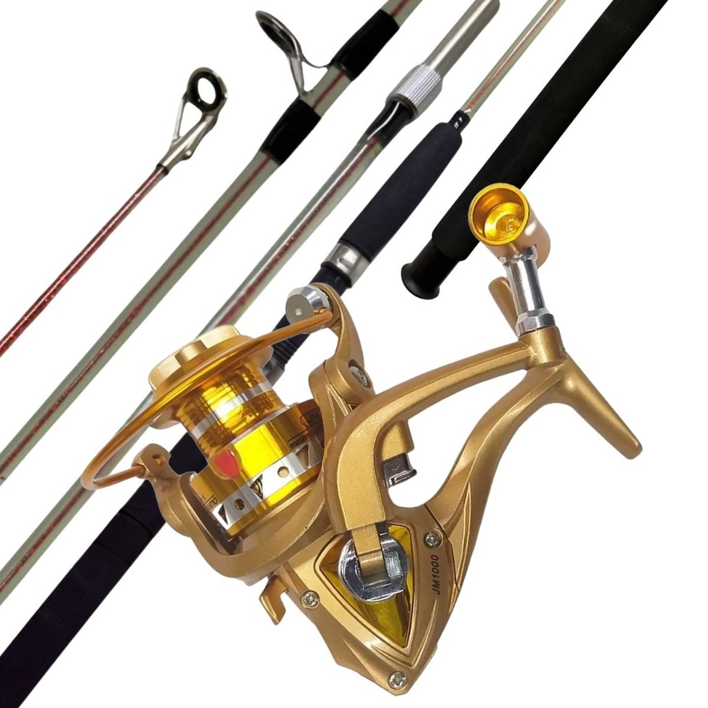 Molinete Pesca Pesada Grande Jm7000 Praia Alto Mar + Vara Maçica Super ...