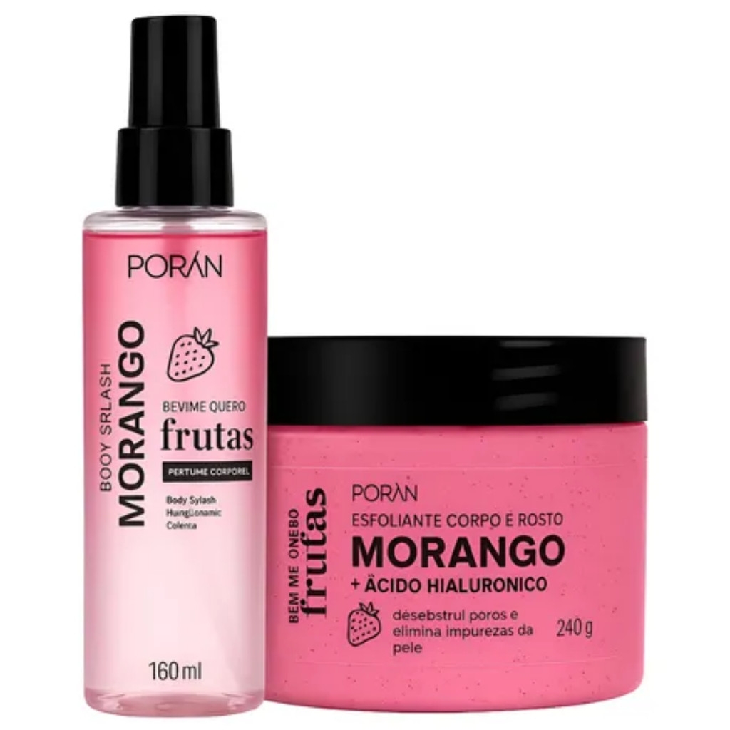 Kit Body Splash 160ml e Esfoliante 240g Morango Porán | Shopee Brasil