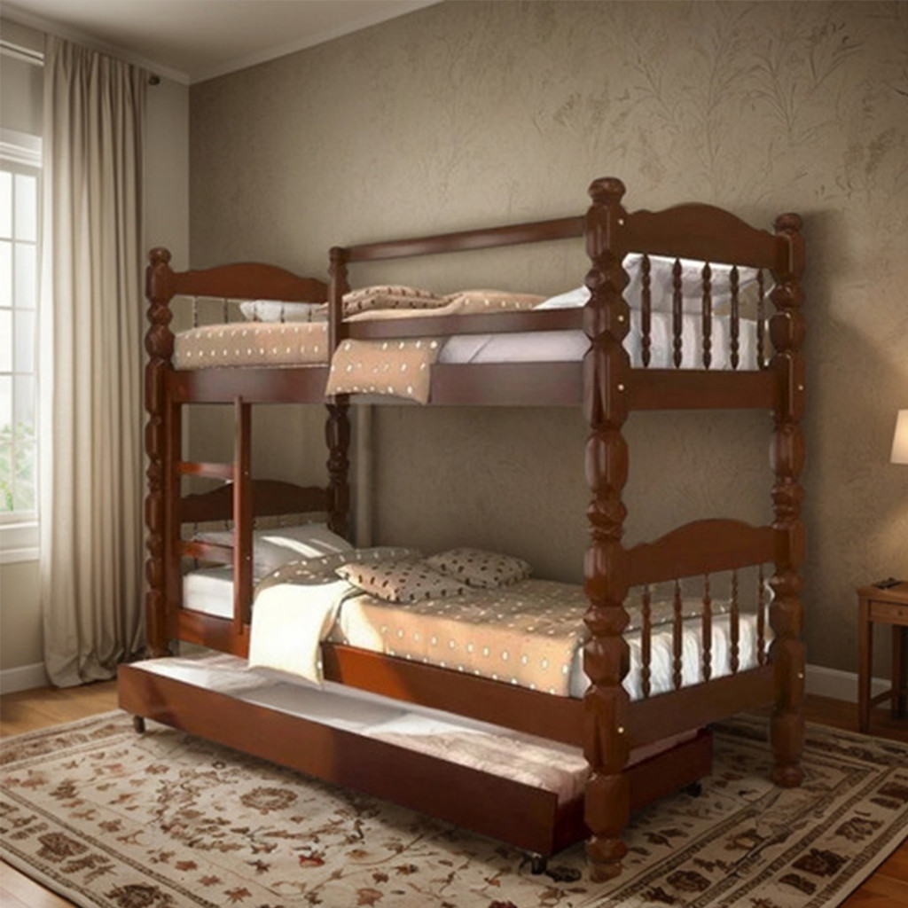 Cama Beliche Treliche Madeira Maciça Solteiro com Auxiliar | Shopee Brasil