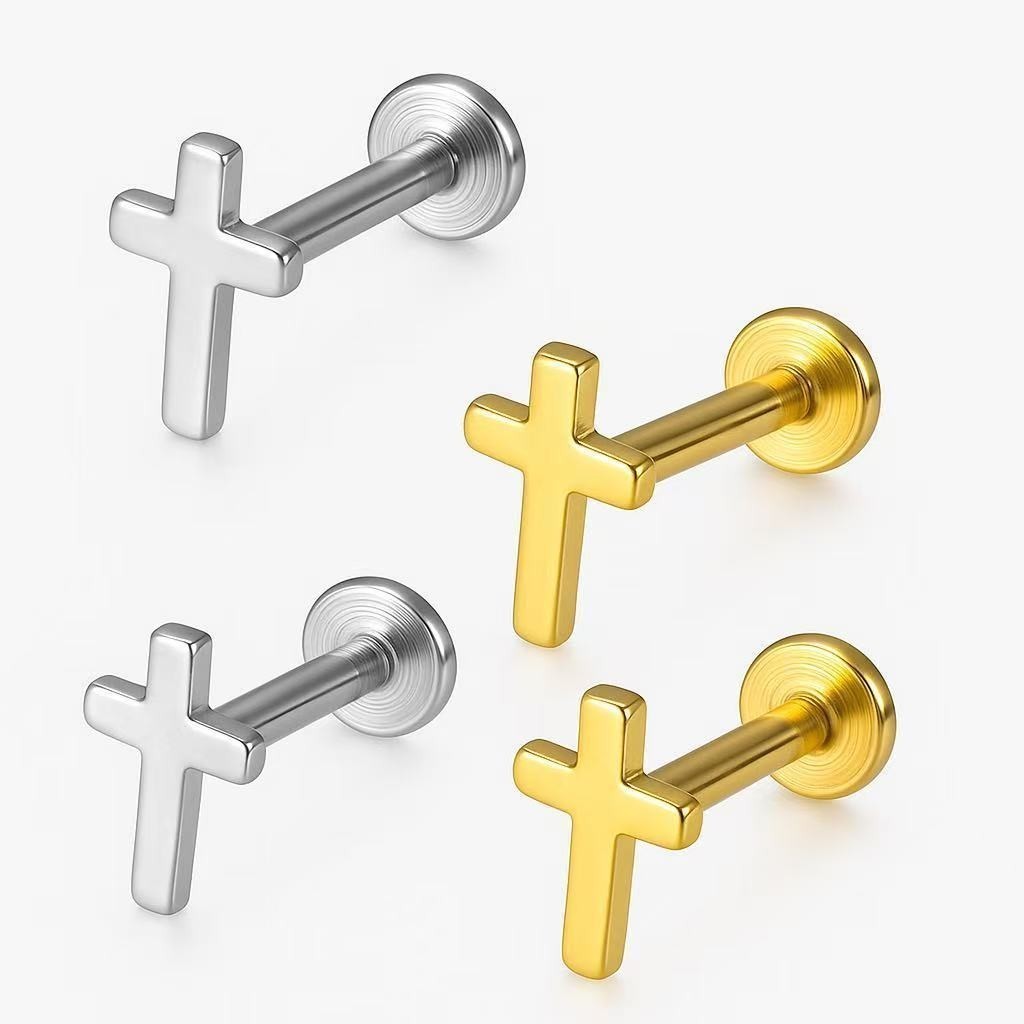 Piercing Titânio Cruz Para Tragus Helix Conch Cartilagem Labret ...