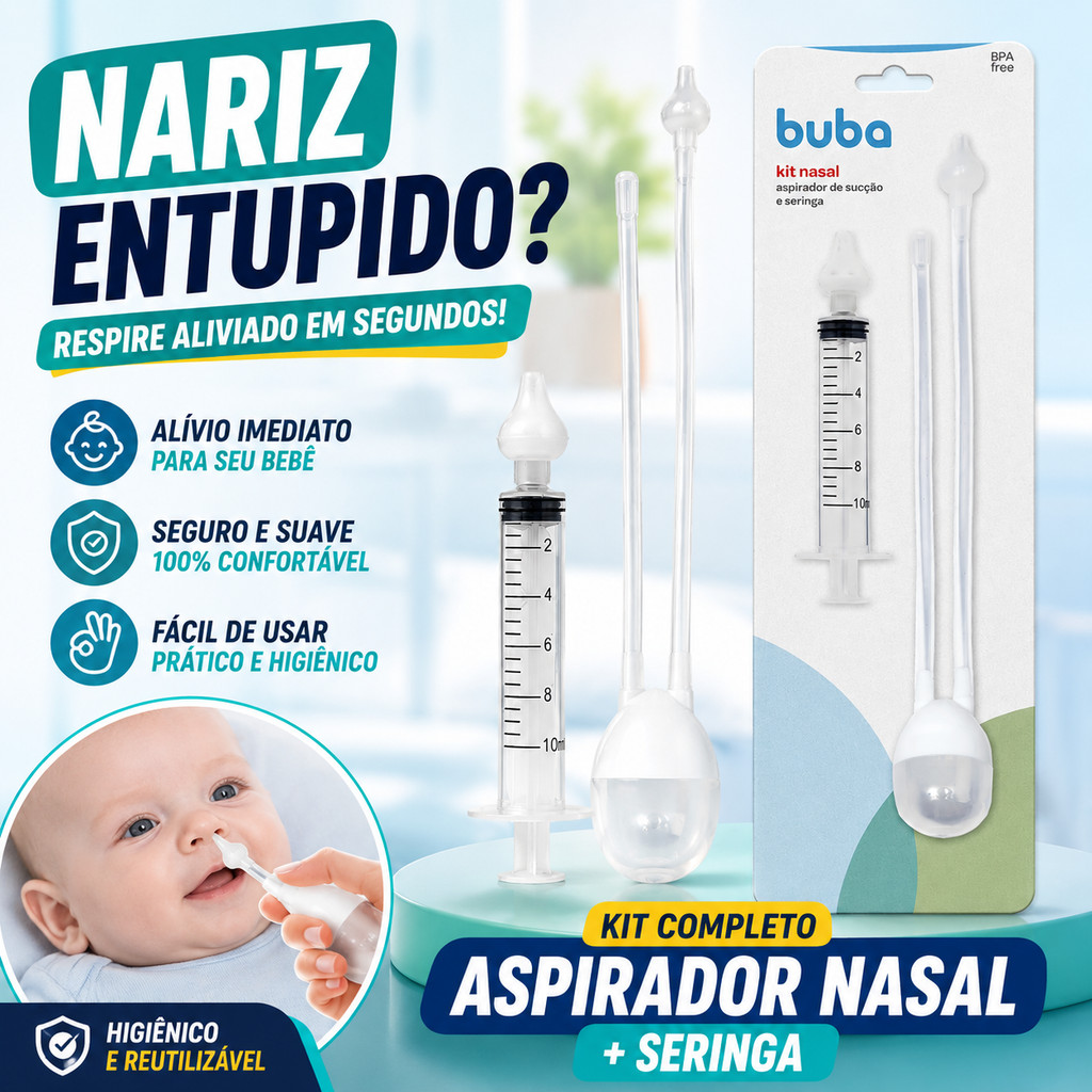 Aspirador Nasal Bebê Kit Sucção Seringa 10ml Silicone Compartimento ...