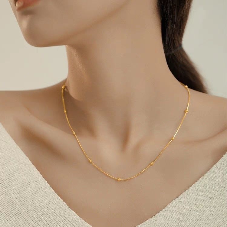 Colar Com Correte de Bolinhas Minimalista Em cor Prata / Dourado ...