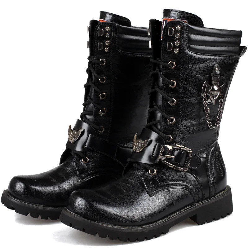 Moda Masculina Botas De Motocicleta Meados De Bezerro Combate Militar ...