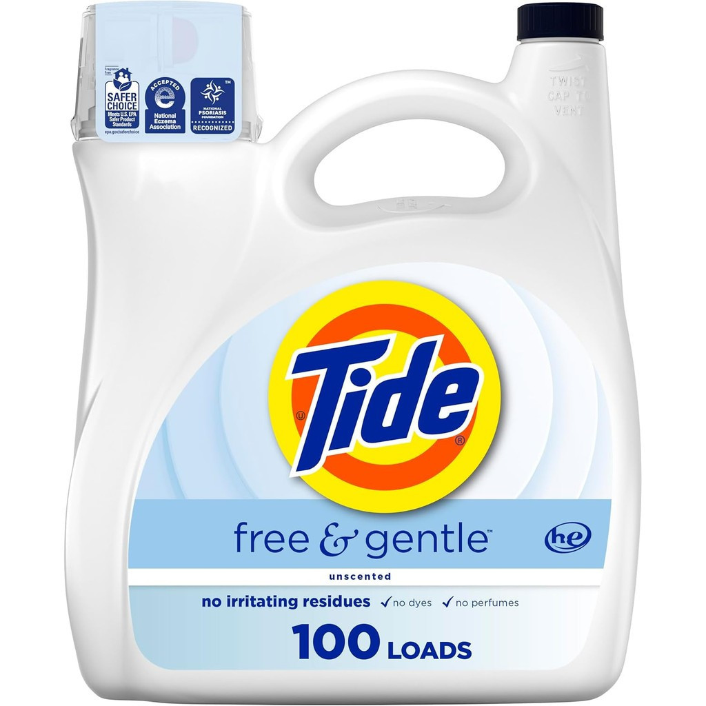 Tide Free & Gentle Liquid Laundry Detergent, 100 Loads, 132 fl oz, Tide ...