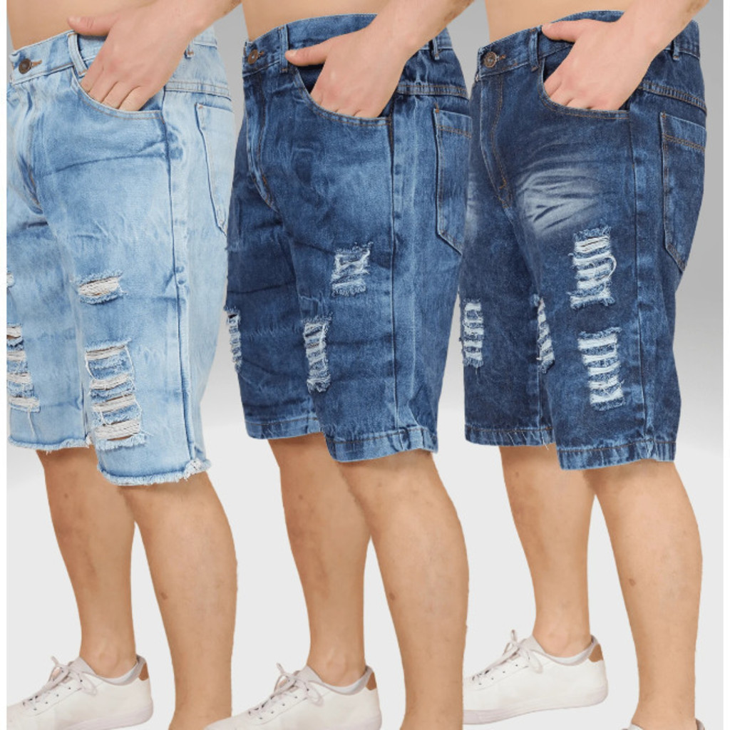 KIT C 3 PC Bermuda jeans Fashion men jeans Great Quality Ripped Model ...