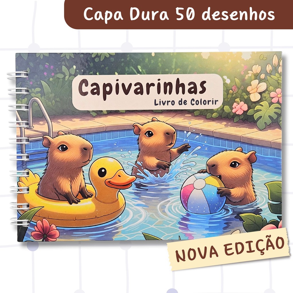 Livro de Colorir Capivara Fofa 50 Páginas Folha Grossa Capa Dura ...