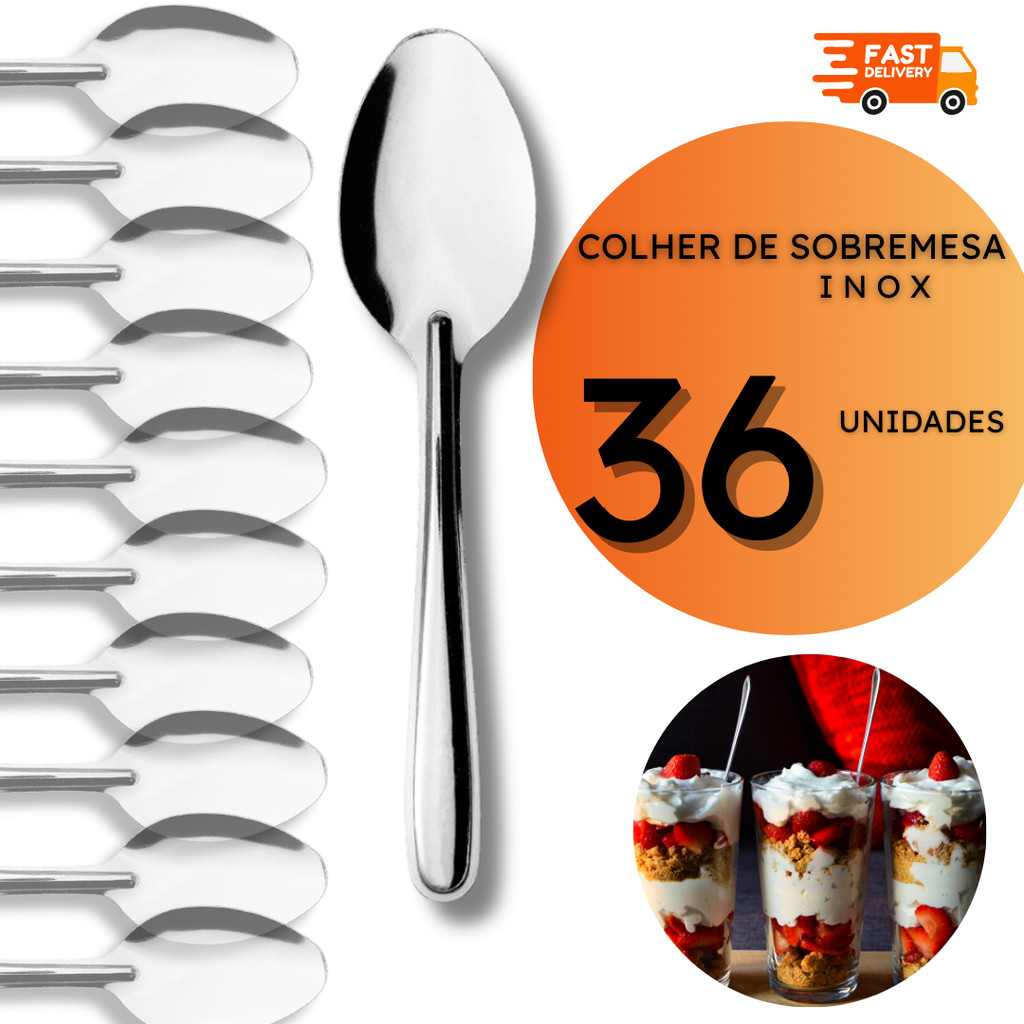 Kit 36 Colheres de Sobremesa Doce Colher Inox Restaurante Buffet ...