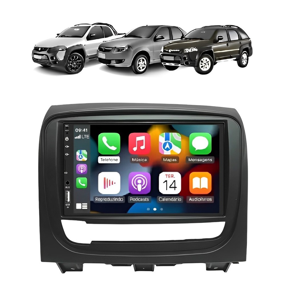 Kit Multimídia Strada Palio Siena 2012 / 2019 Mold Preta 7 Pol CarPlay AndroidAuto - First ...