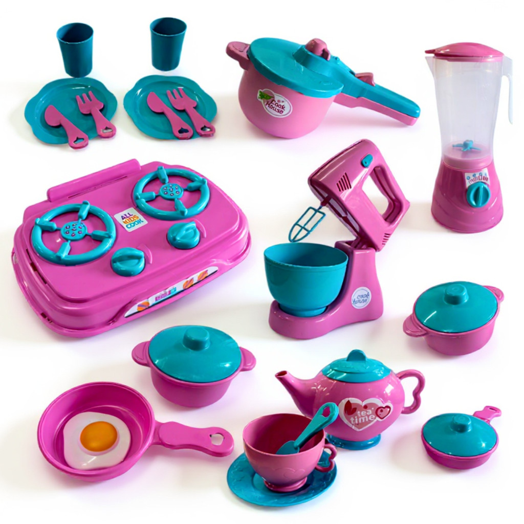 Brinquedo Kit Cozinha Infantil Completa Batedeira Liquidificador Panelinha Talheres Prato ...