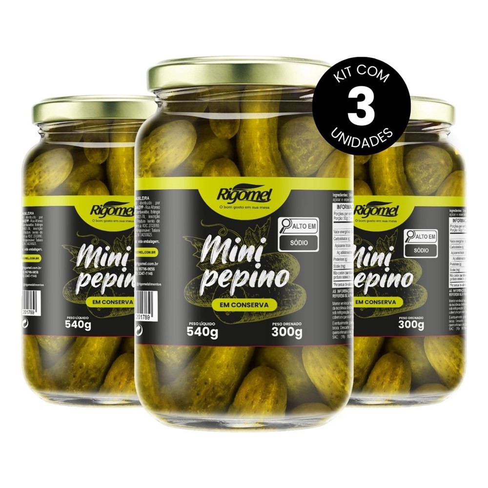 Kit 03 Mini Pepinos em Conserva Rigomel 300g | Shopee Brasil