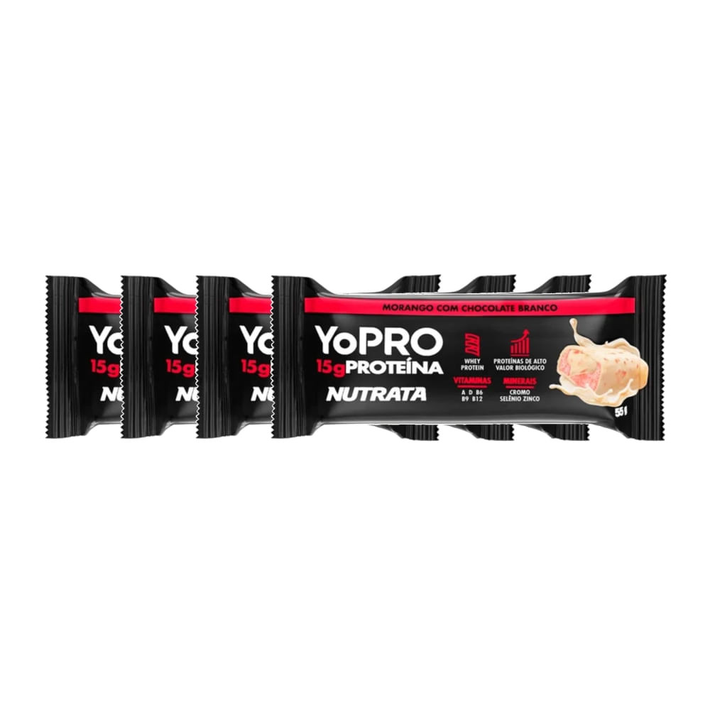 Kit 4 Barra de Proteína YoPro 15g de Proteína Nutrata Morango com ...