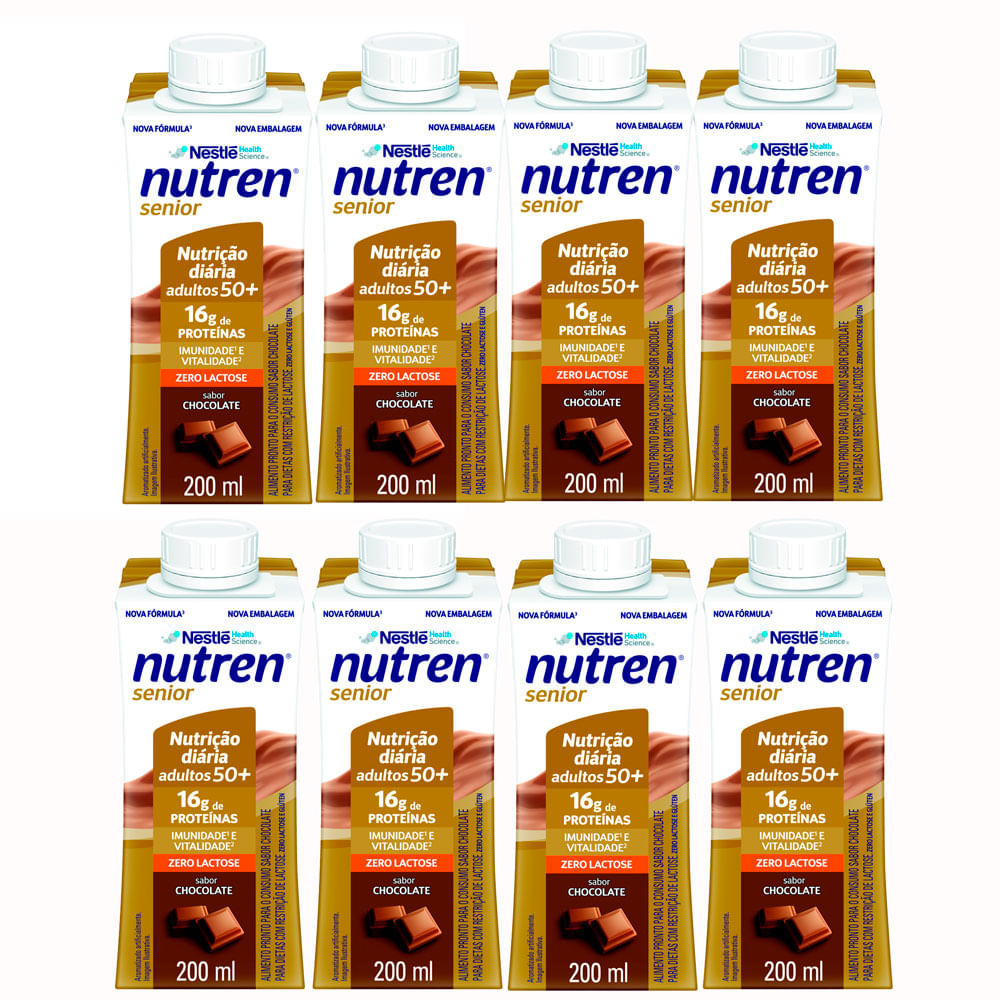 Kit 8 Nutren Senior Zero Lactose Sabor Chocolate com 16g de Proteínas ...